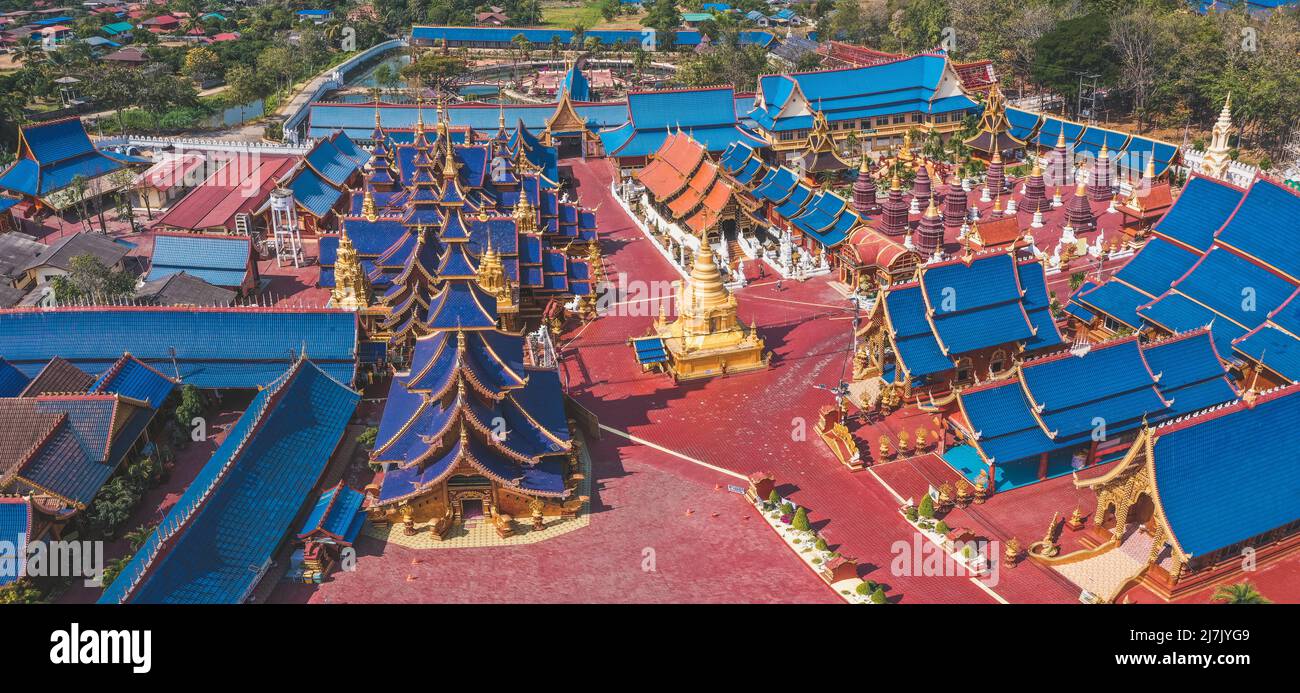 Aerial view of Wat Phiphat Mongkhon blue temple in Sukhothai, Thailand Stock Photo - Alamy