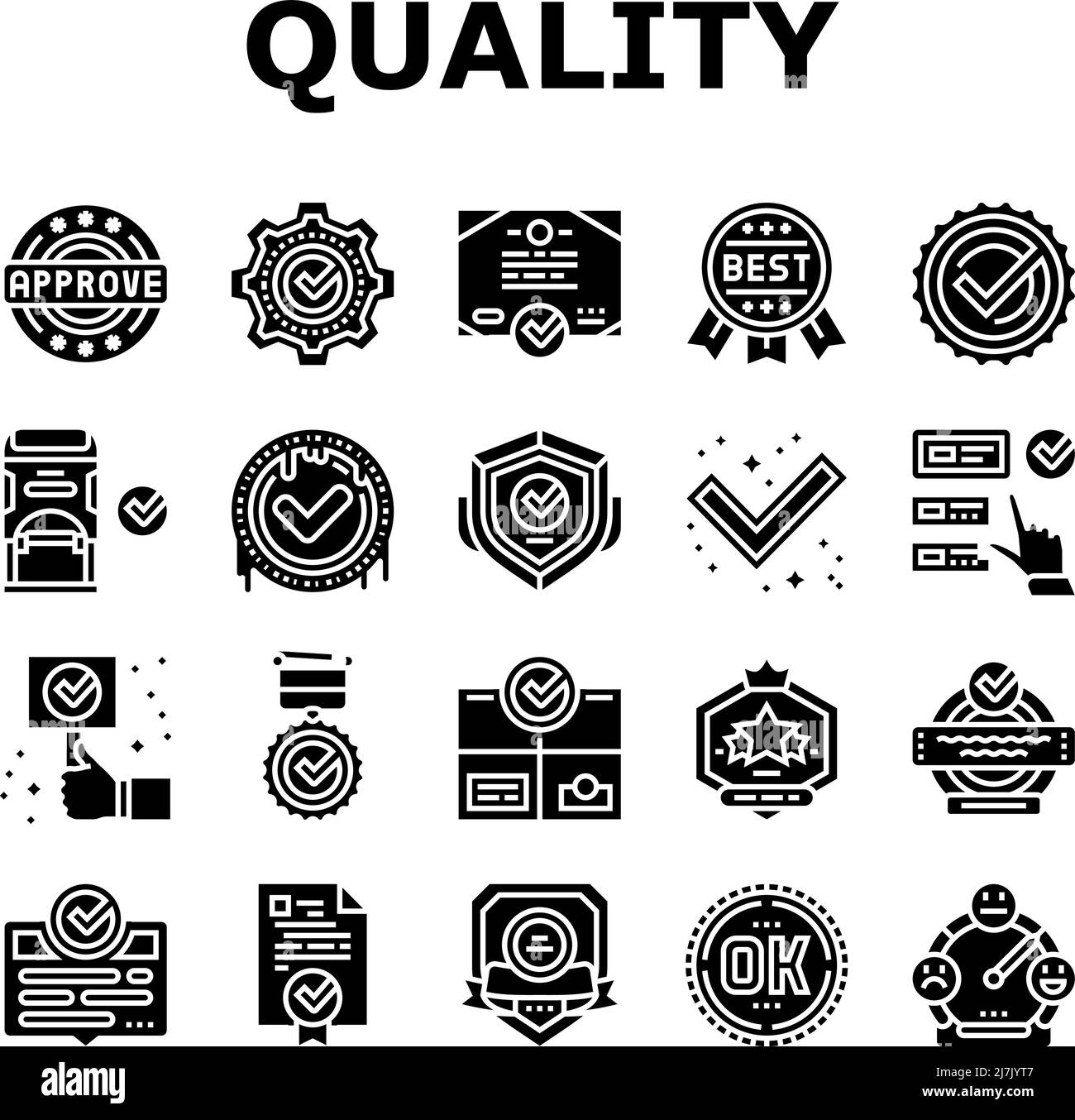 Quality Approve Mark And Medal Icons Set Vector Stock Vector Image ...