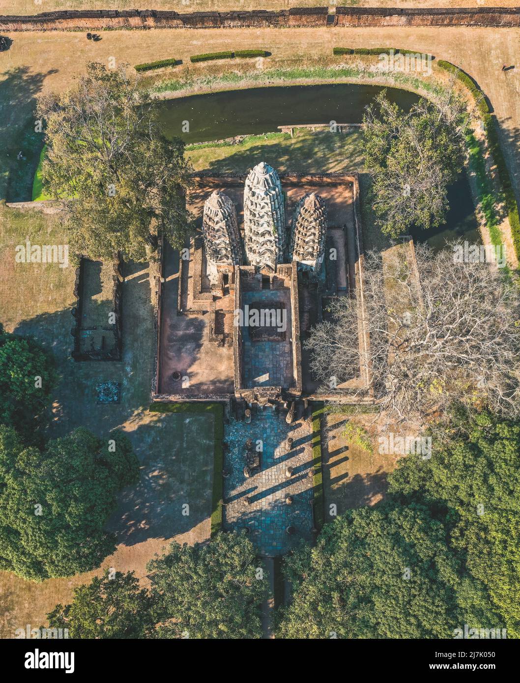 Aerial view of Wat si Sawai temple in Sukhothai historical park ...
