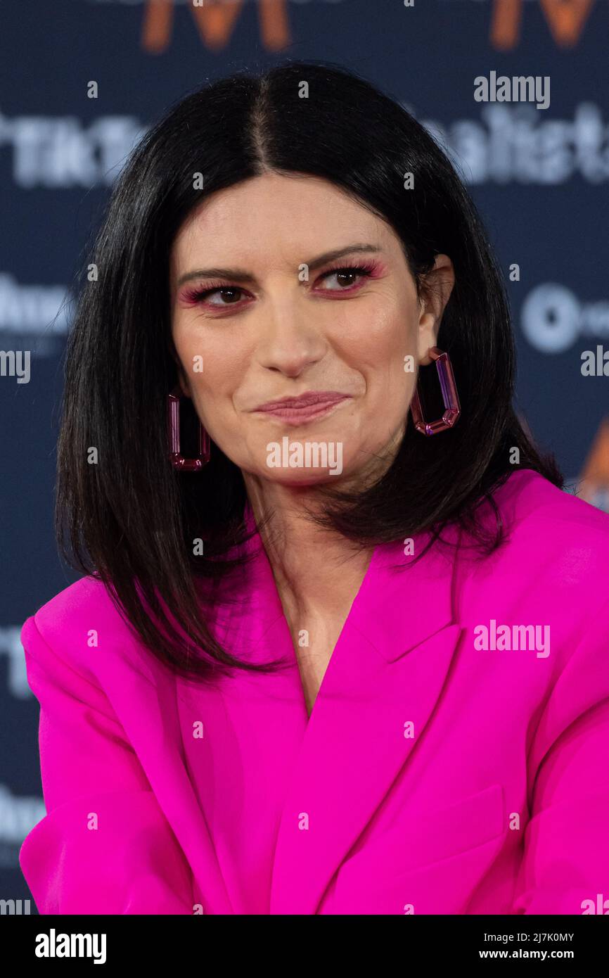 Turin (Italy) May 9th, 2022. Laura Pausini attends the hosts press ...