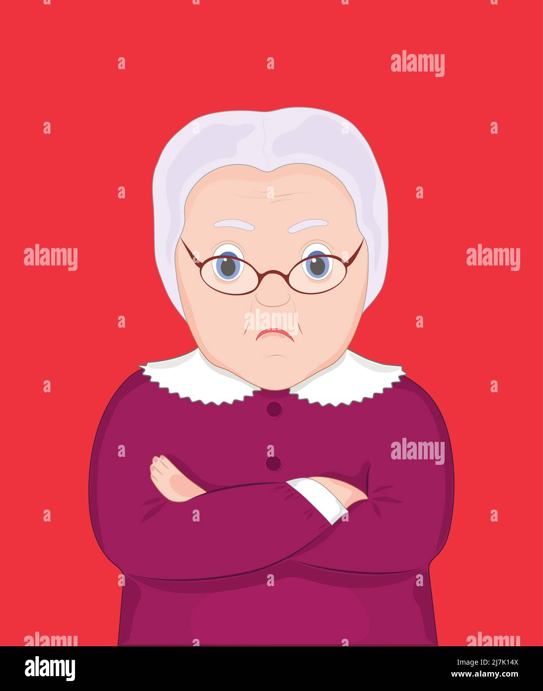 Vector of an evil grandmother. Angry, disgruntled granny with glasses ...