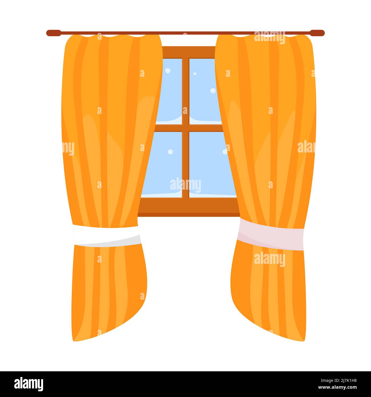 Window with yellow curtains. Flat vector illustration Stock Vector ...