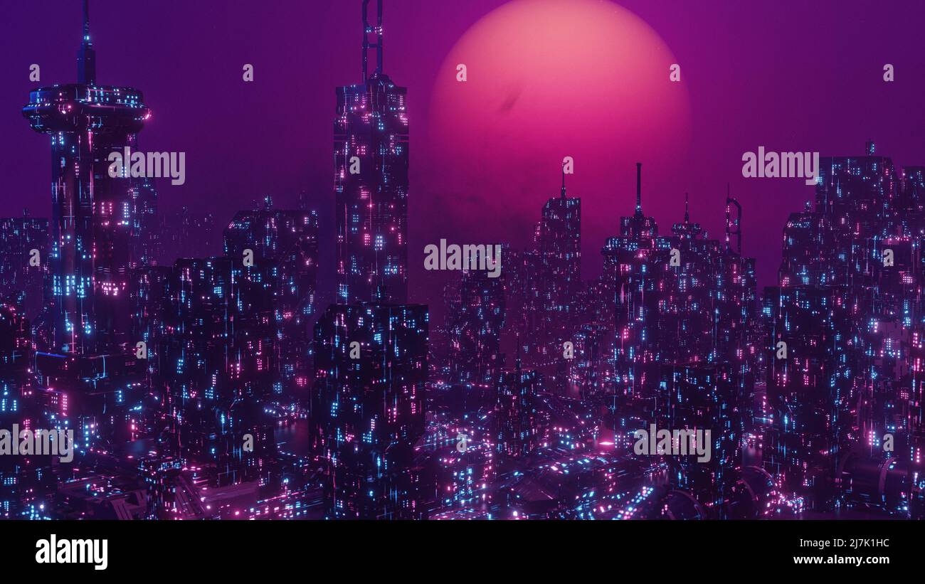 SciFi CityScape Night Scene Neon Skyscraper Cyber Punk City Wallpaper ...
