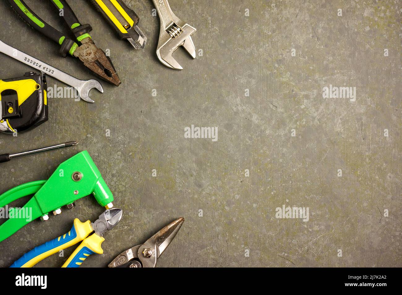 groups of tools with concrete background and space for text Stock Photo ...