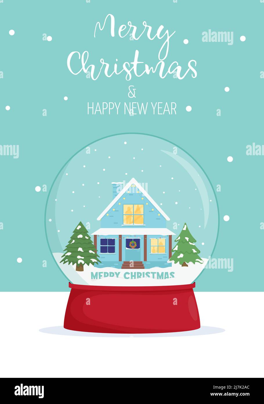 Merry Christmas and new year card. Winter wonderland scenes in a snow ...