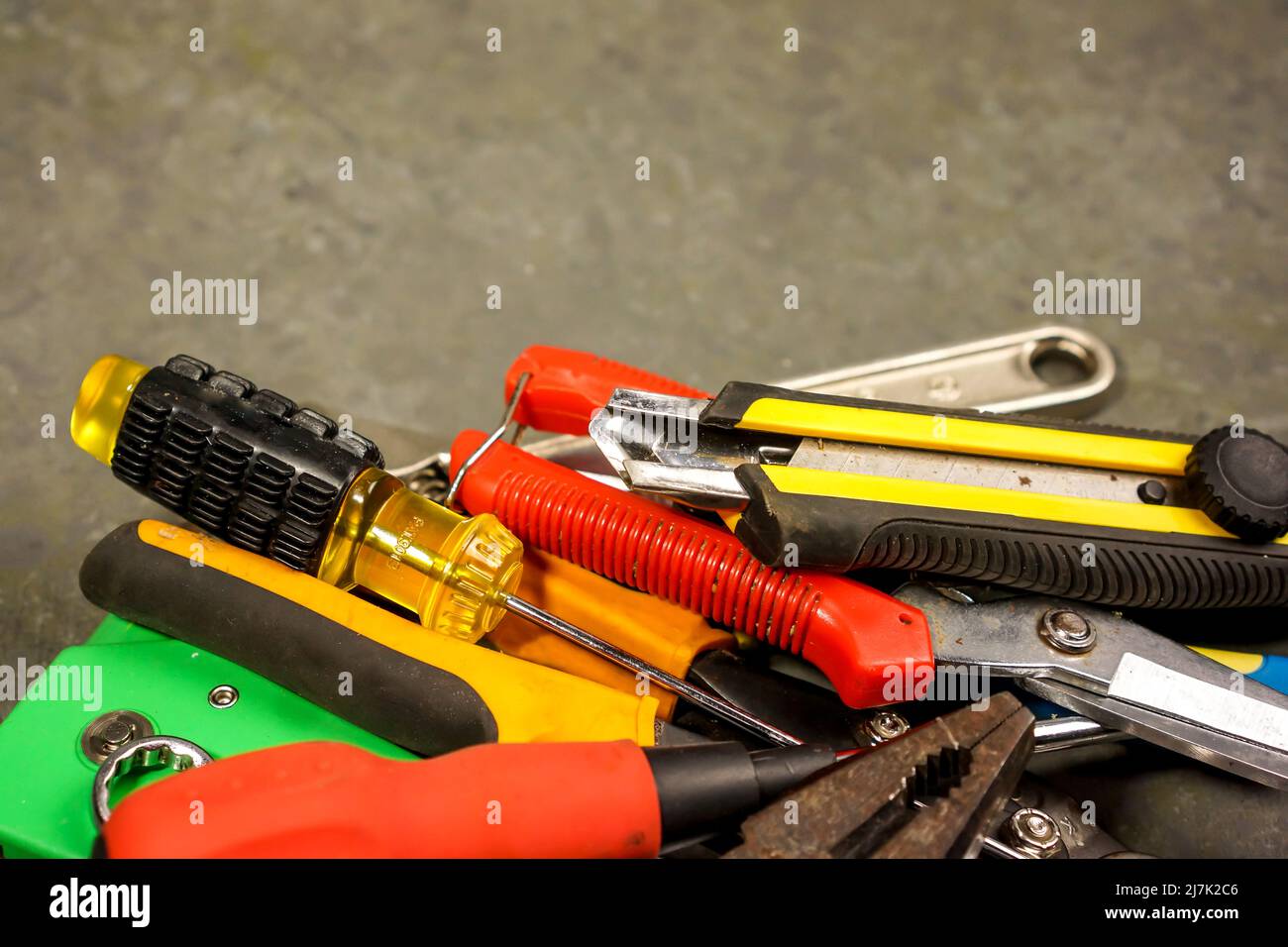 groups of tools with concrete background and space for text Stock Photo ...