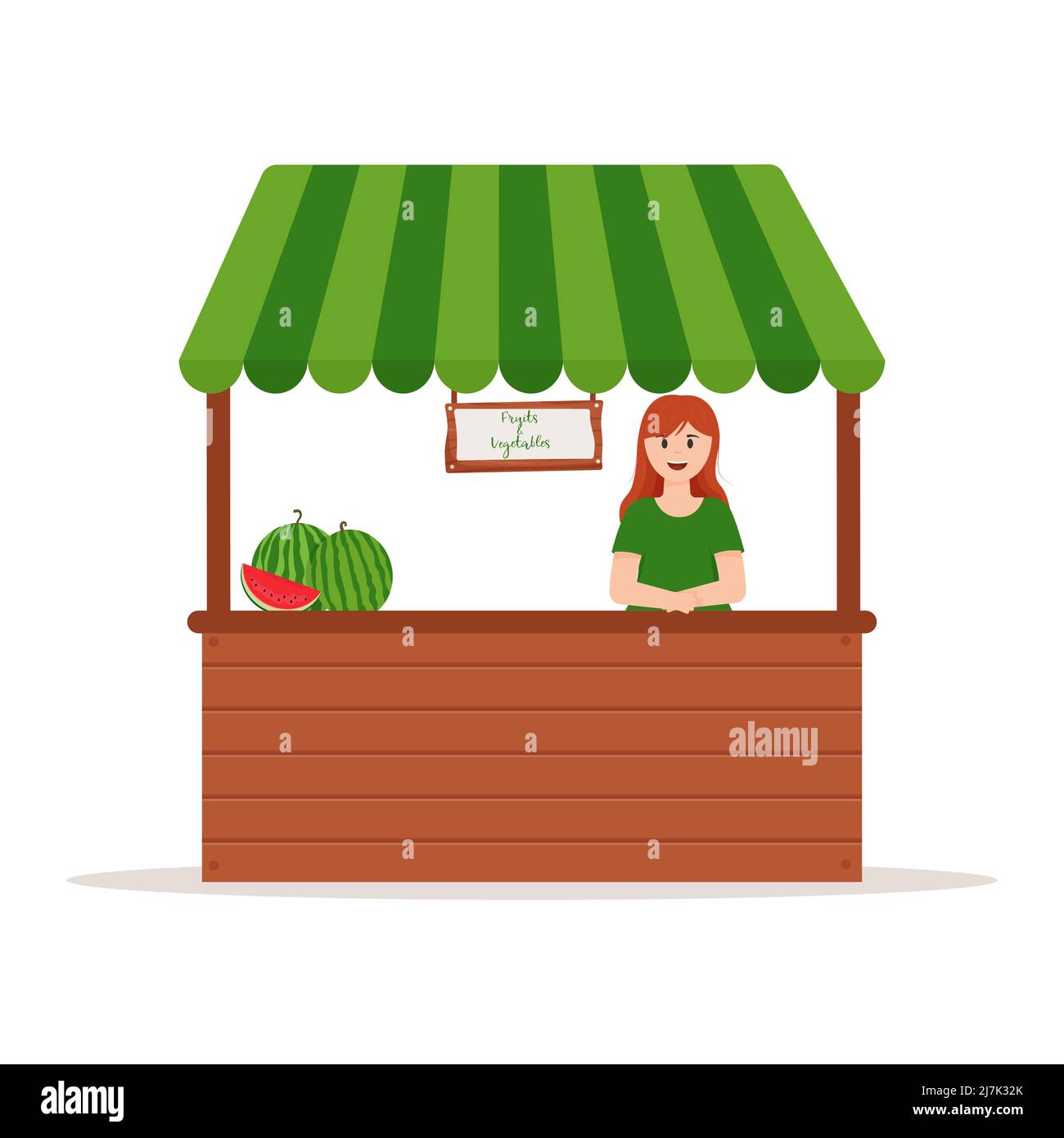 Stall Counters. Food market counter with fruits on shelves. Kiosk on ...