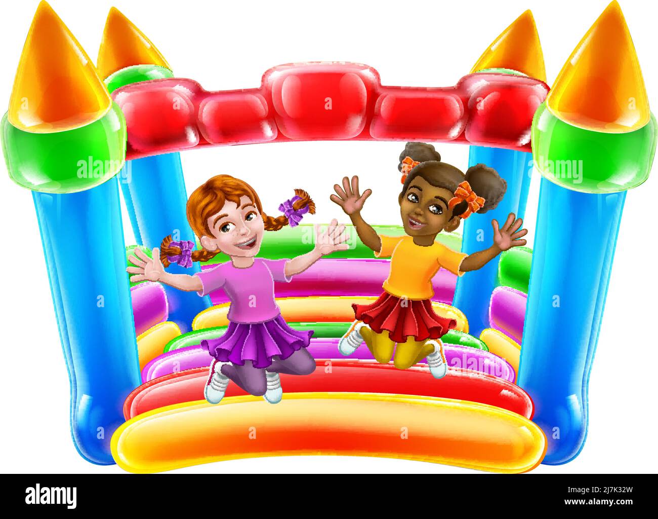 Bouncy House Castle Jumping Girls Kids Cartoon Stock Vector Image & Art ...