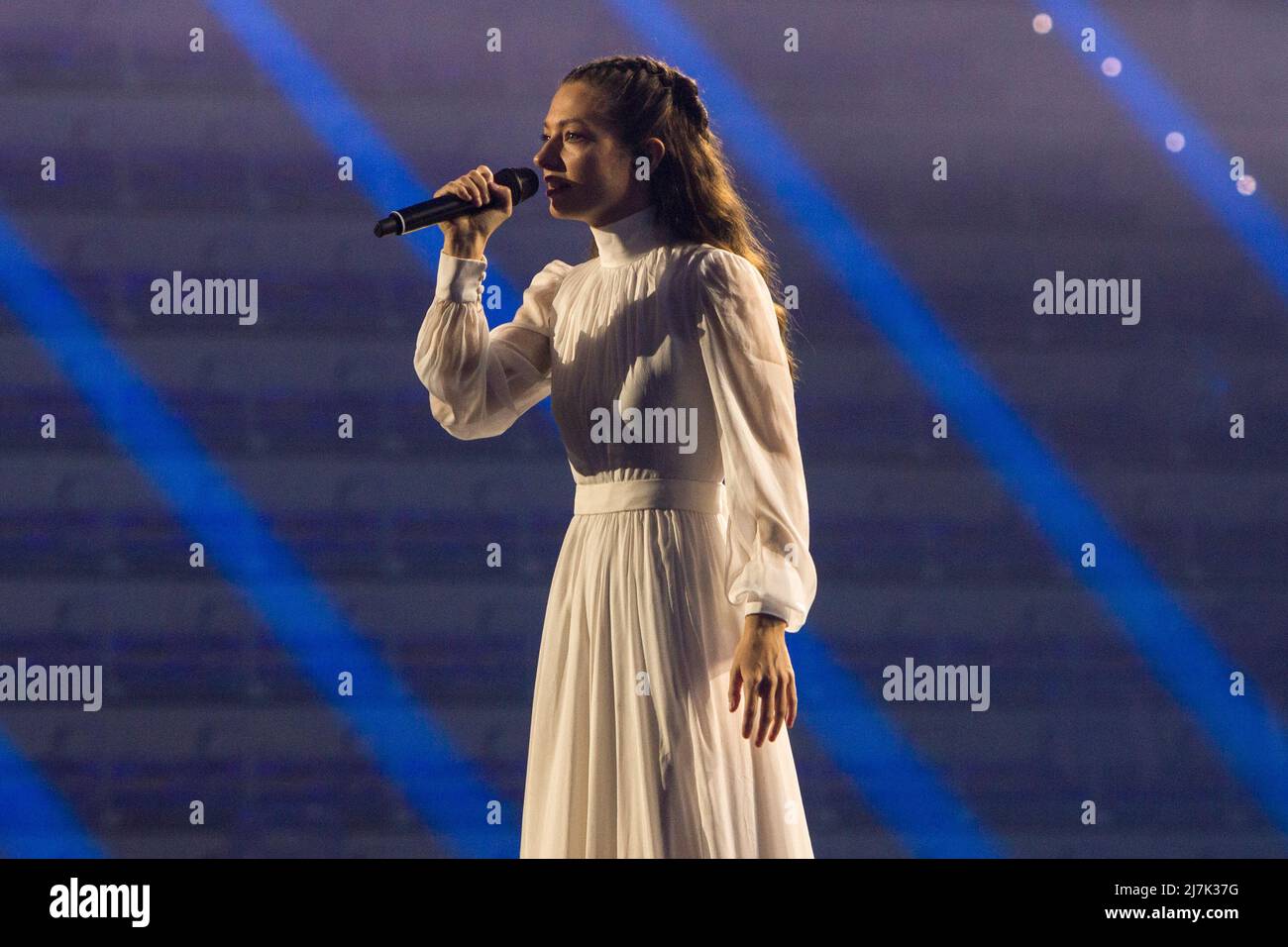 Turin, Italy. 9th May 2022. Greek singer Amanda Georgiadi Tenfjord on ...