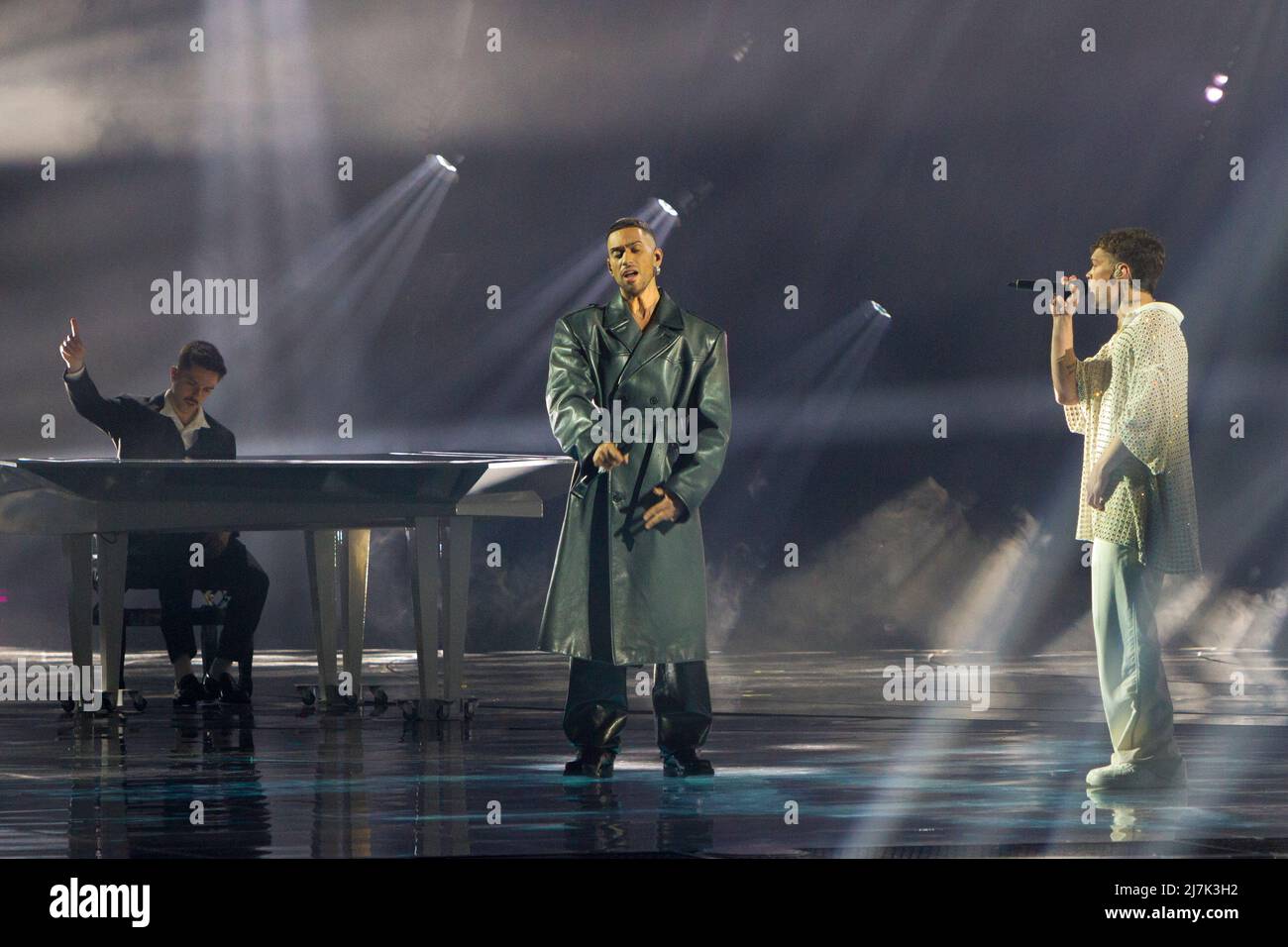 Turin, Italy. 9th May 2022. Italian singer Mahmood and BLANCO on stage ...