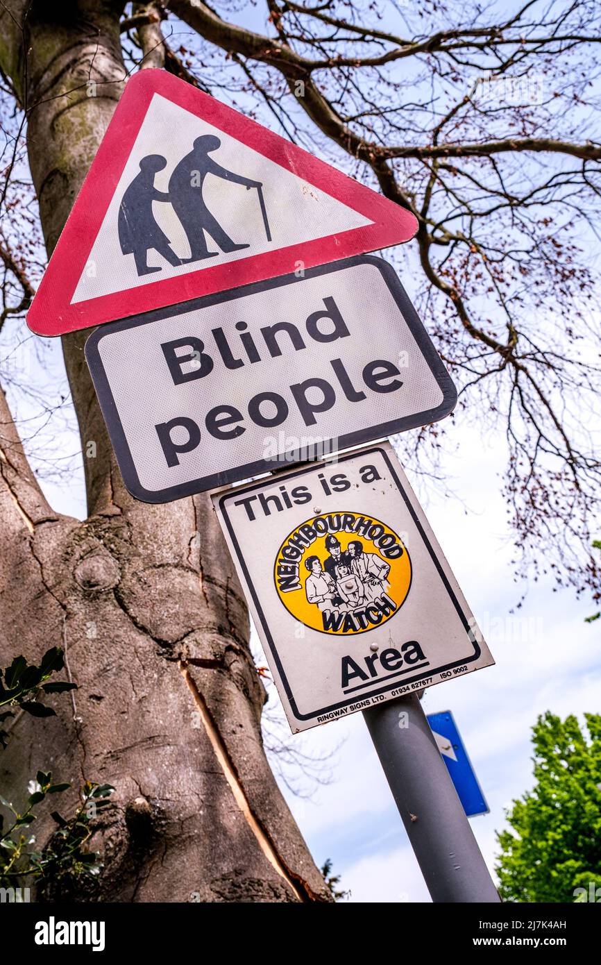 Epsom Surrey, London, May 09 2022, Road Traffic Sign Warning Of Blind ...