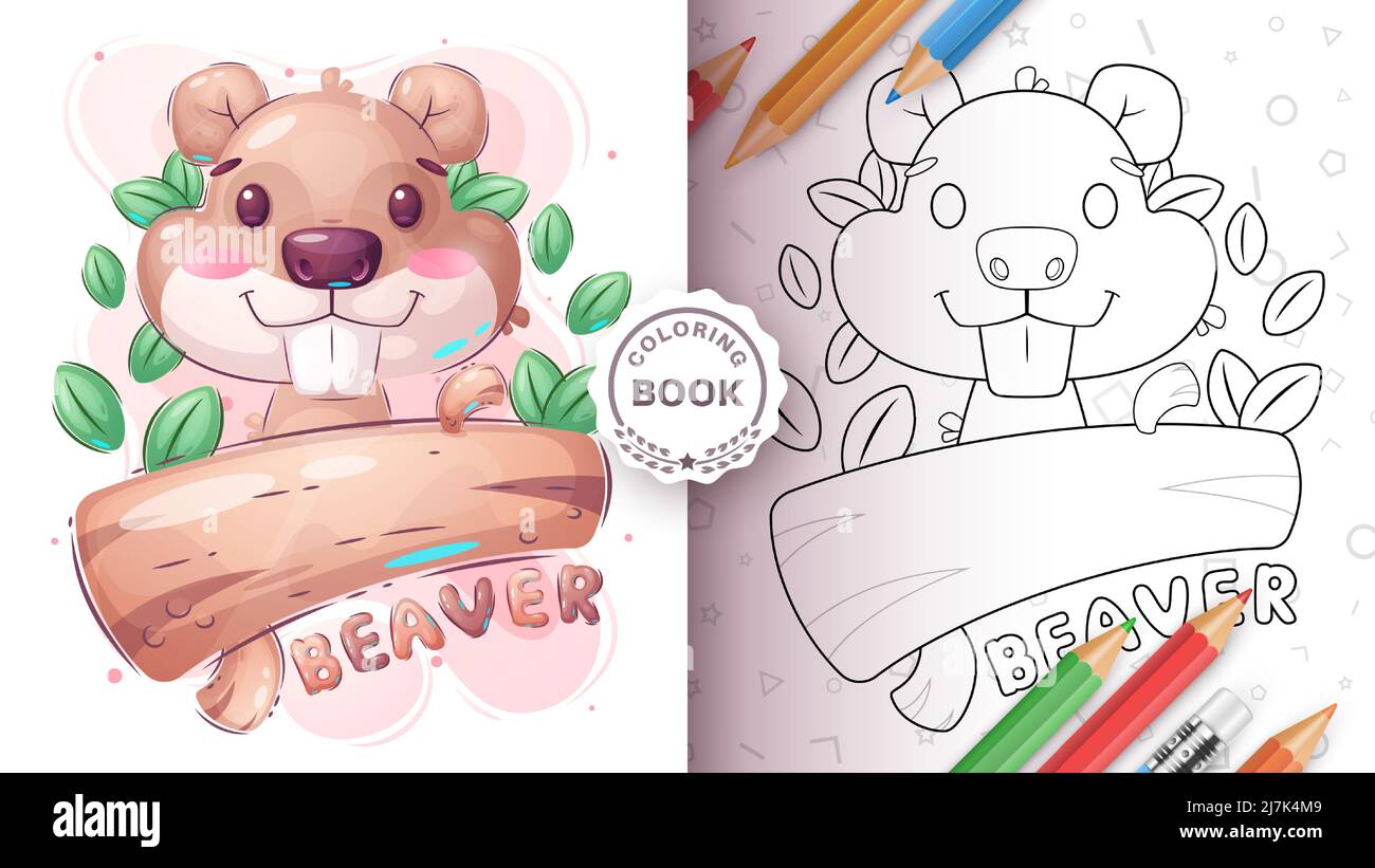 Cartoon character childish animal beaver - coloring book Stock Vector ...