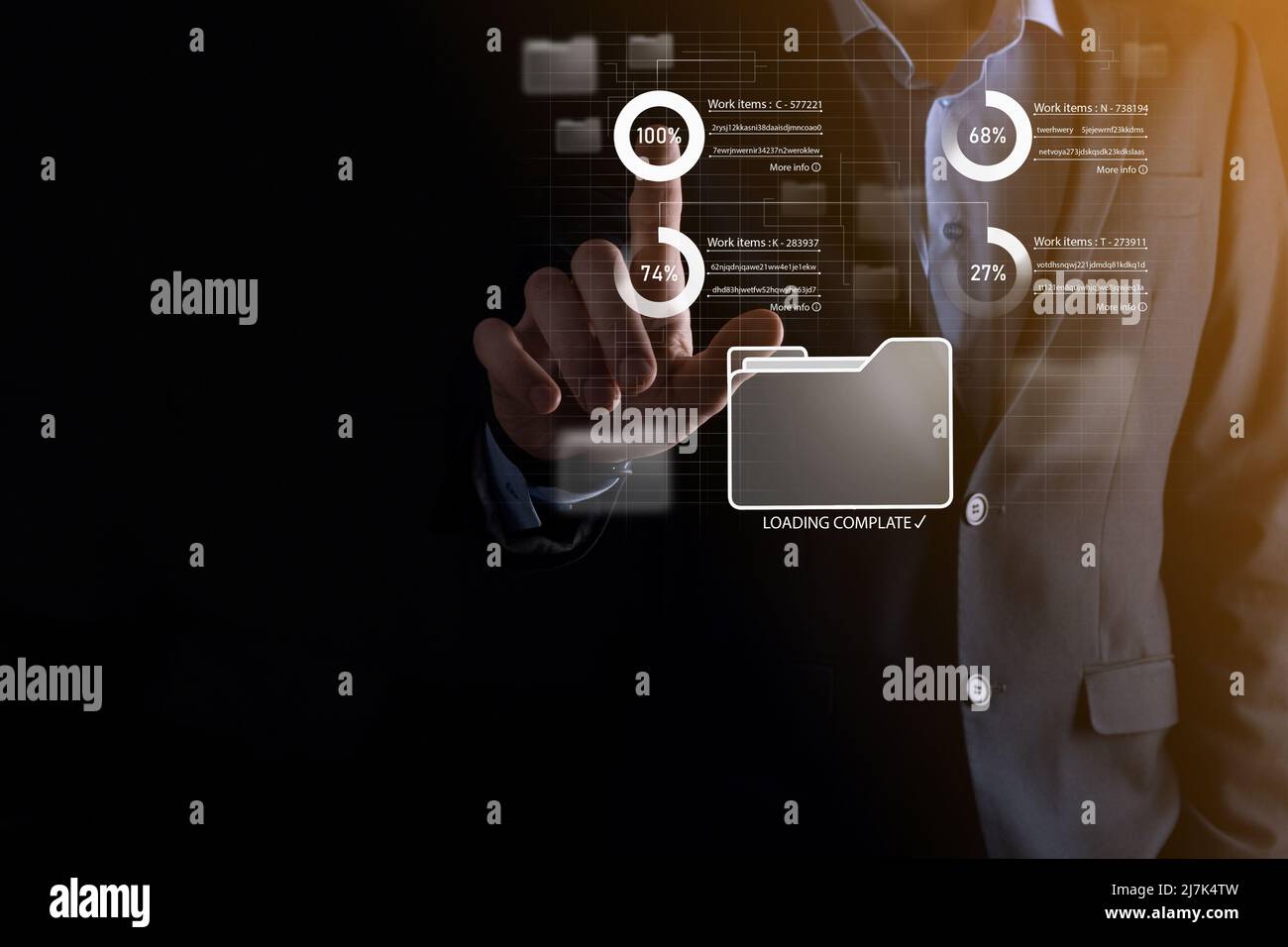 Business developer hand using board framework on virtual modern computer showing innovation ...