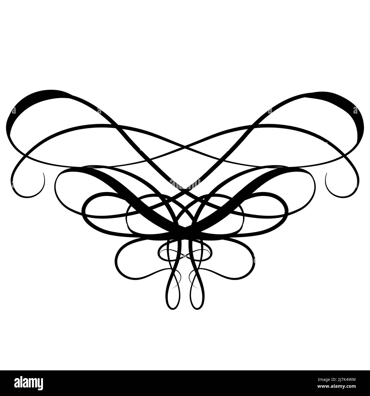 Curved handwriting vignette or underline element, hand drawn vector ...