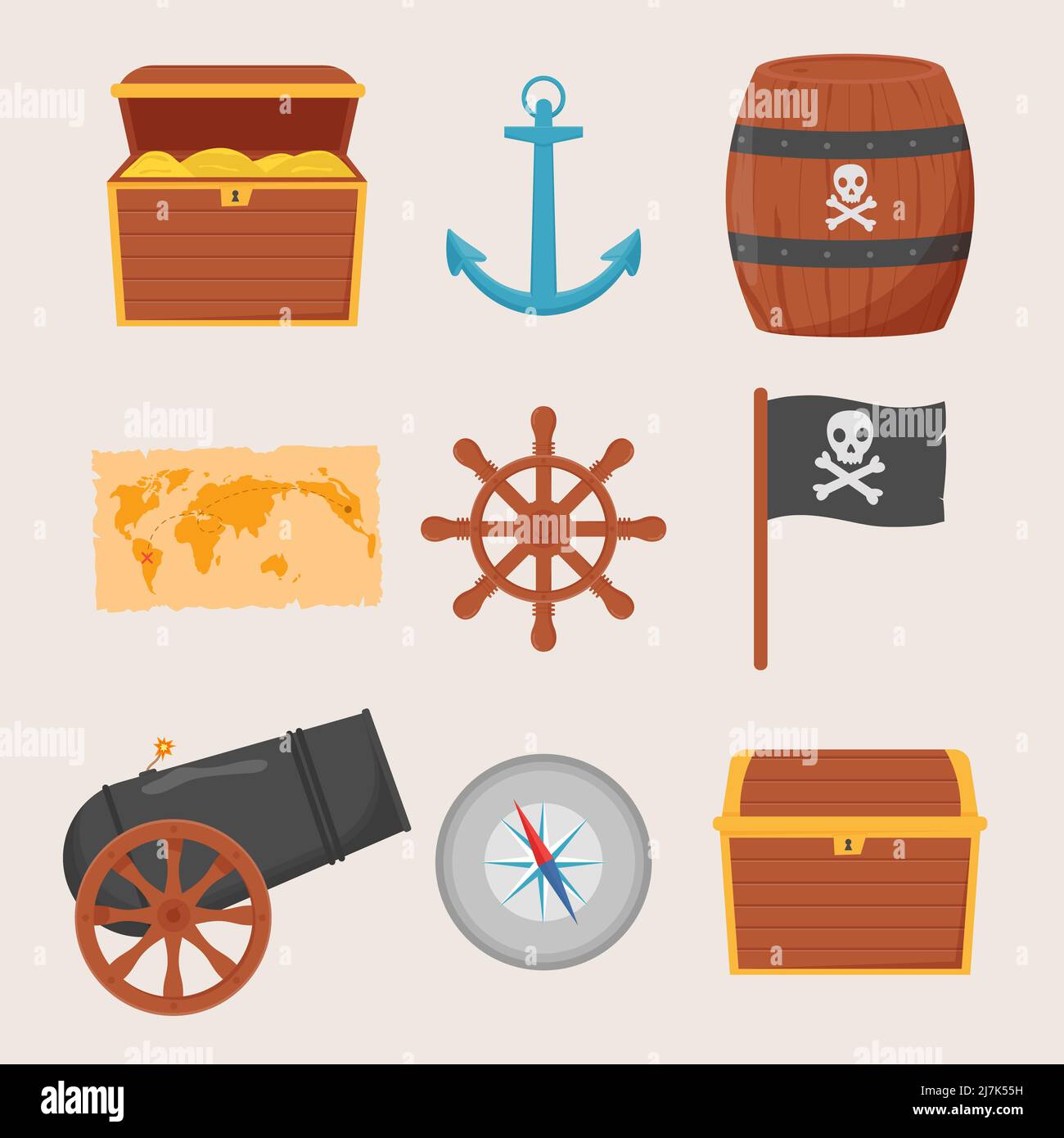 Bundle pirate set isolated on white background. Bundle pirate, treasure ...