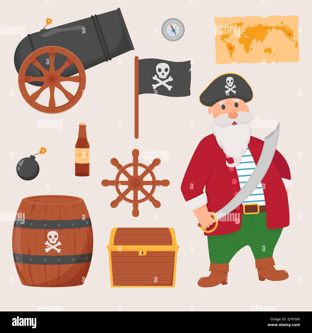 Bundle pirate set isolated on white background. Bundle pirate, treasure ...