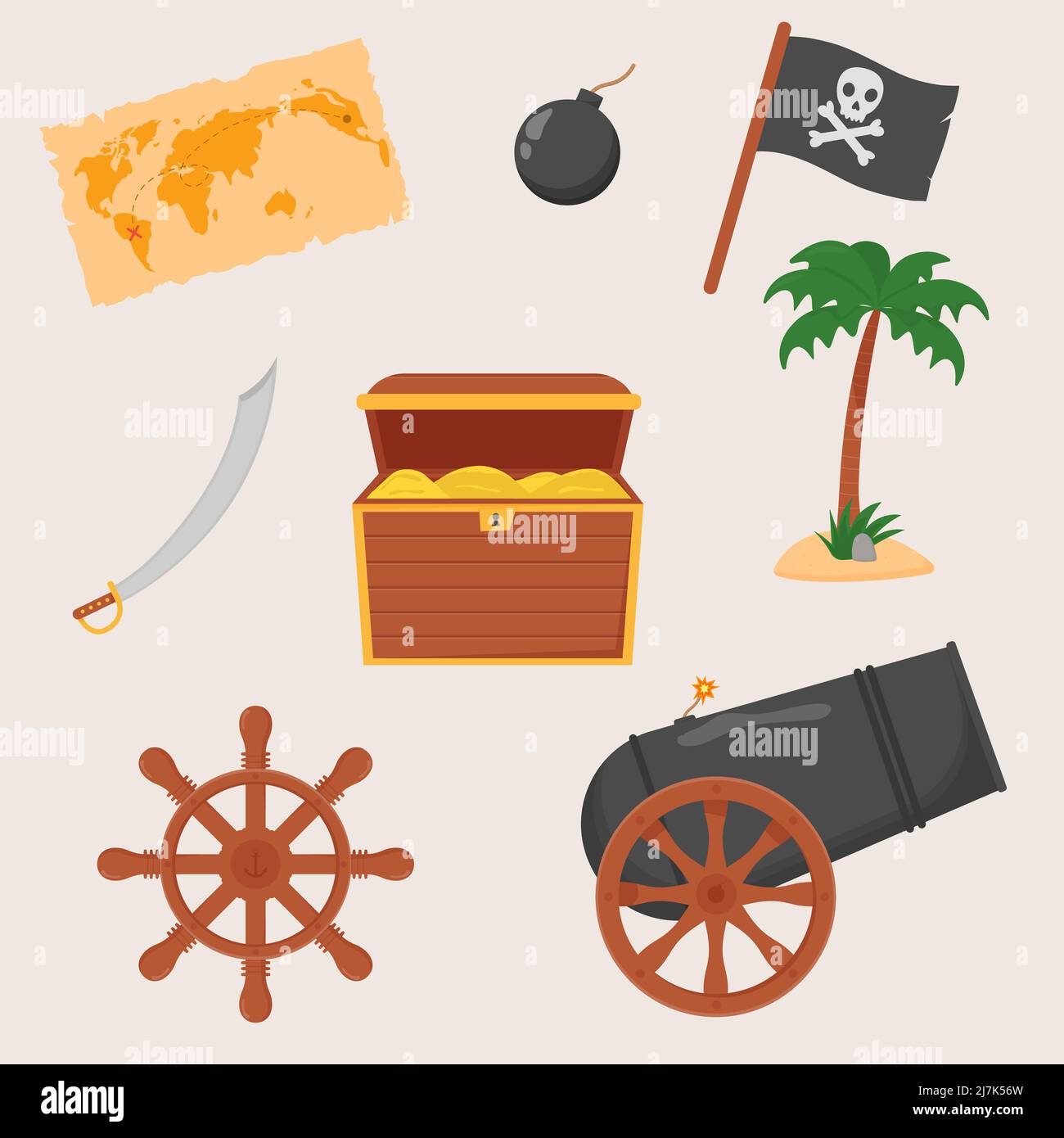 Bundle pirate set isolated on white background. Bundle pirate, treasure ...