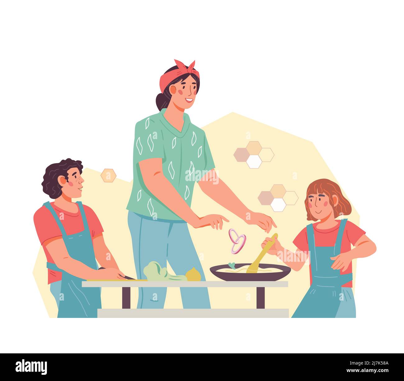 Happy mother and child cooking together. Family day and bonding ...