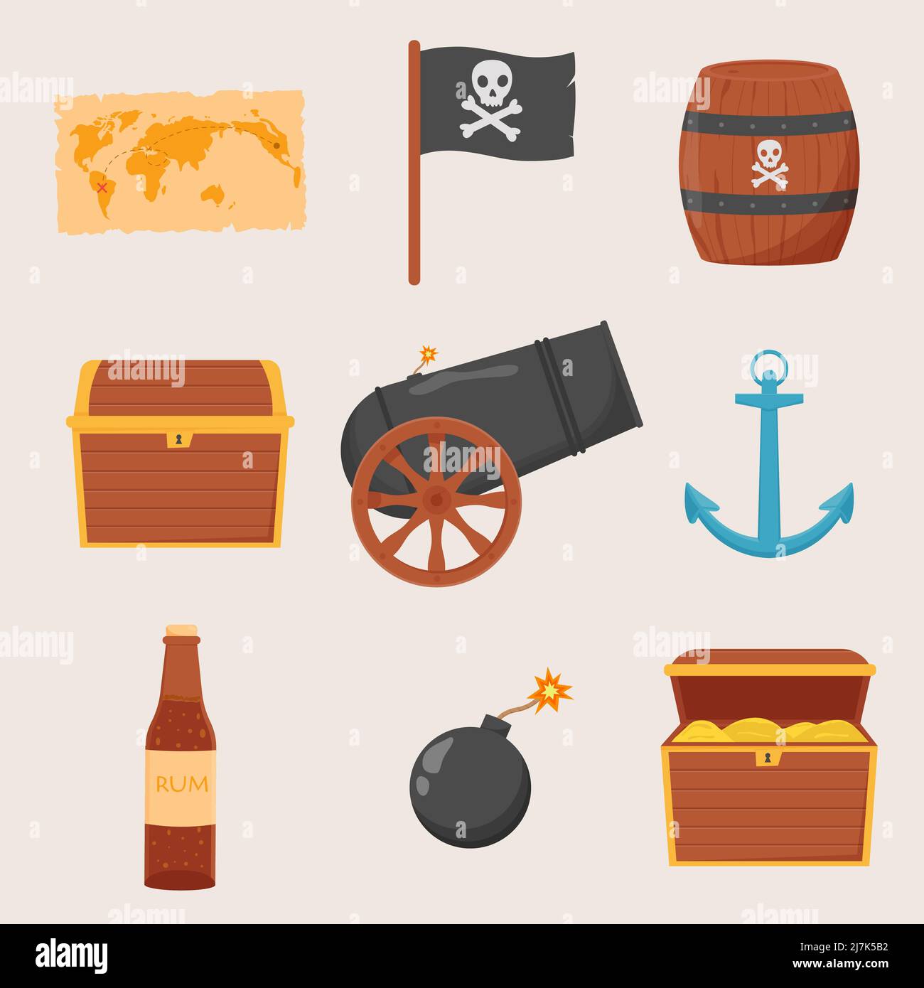 Bundle pirate set isolated on white background. Bundle pirate, treasure ...