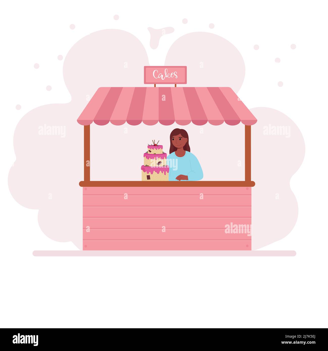 Stall Counters. Food market counter with cakes on shelves. Kiosk on ...