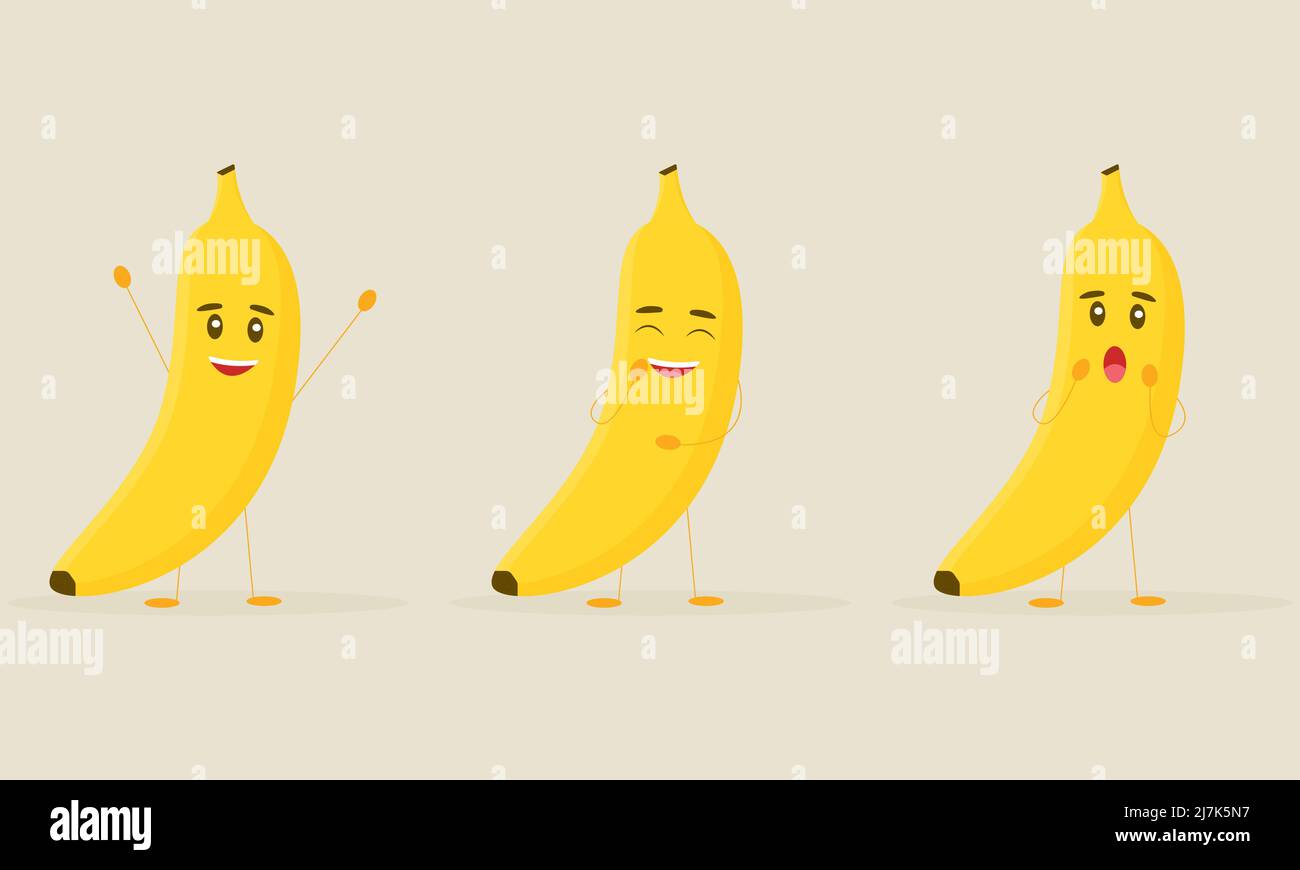 Cute bananas with different emotions isolated on white background Stock ...