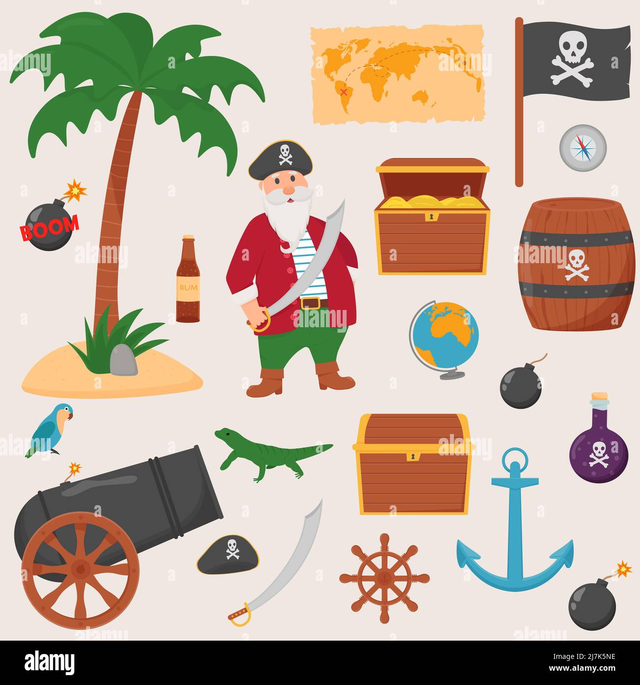Bundle pirate set isolated on white background. Bundle pirate, treasure ...