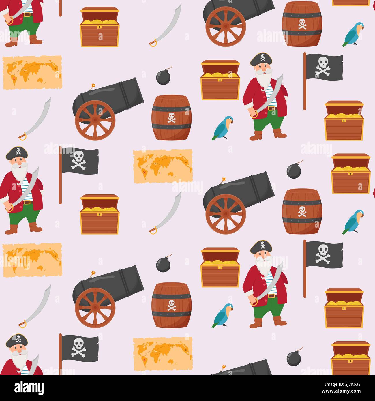 Bundle pirate seamless pattern. Bundle pirate, treasure map, rum, ship ...