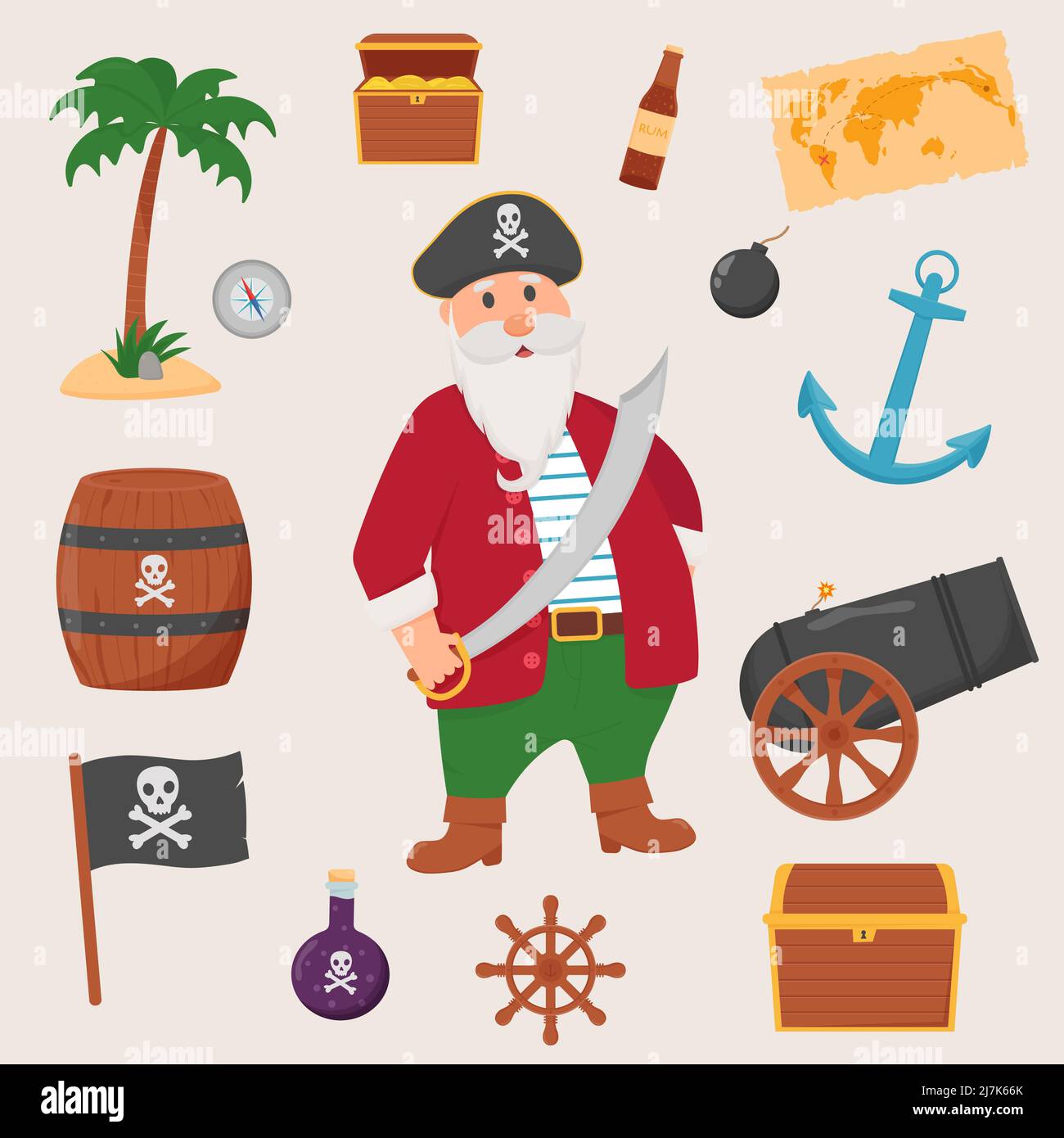 Bundle pirate set isolated on white background. Bundle pirate, treasure ...
