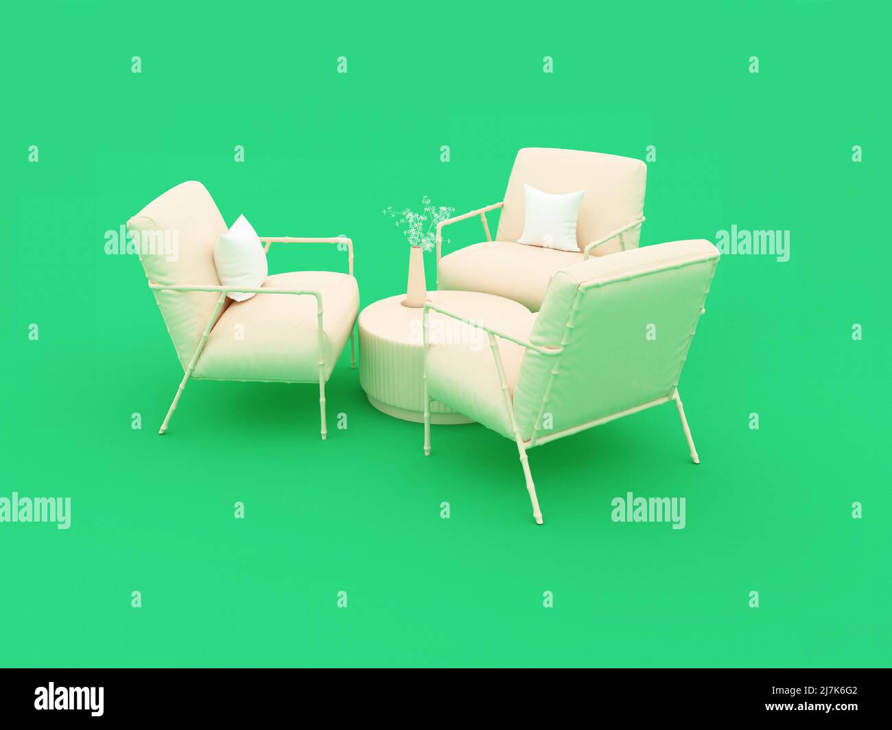 Seats and small round tables on a solid background, monochrome ...