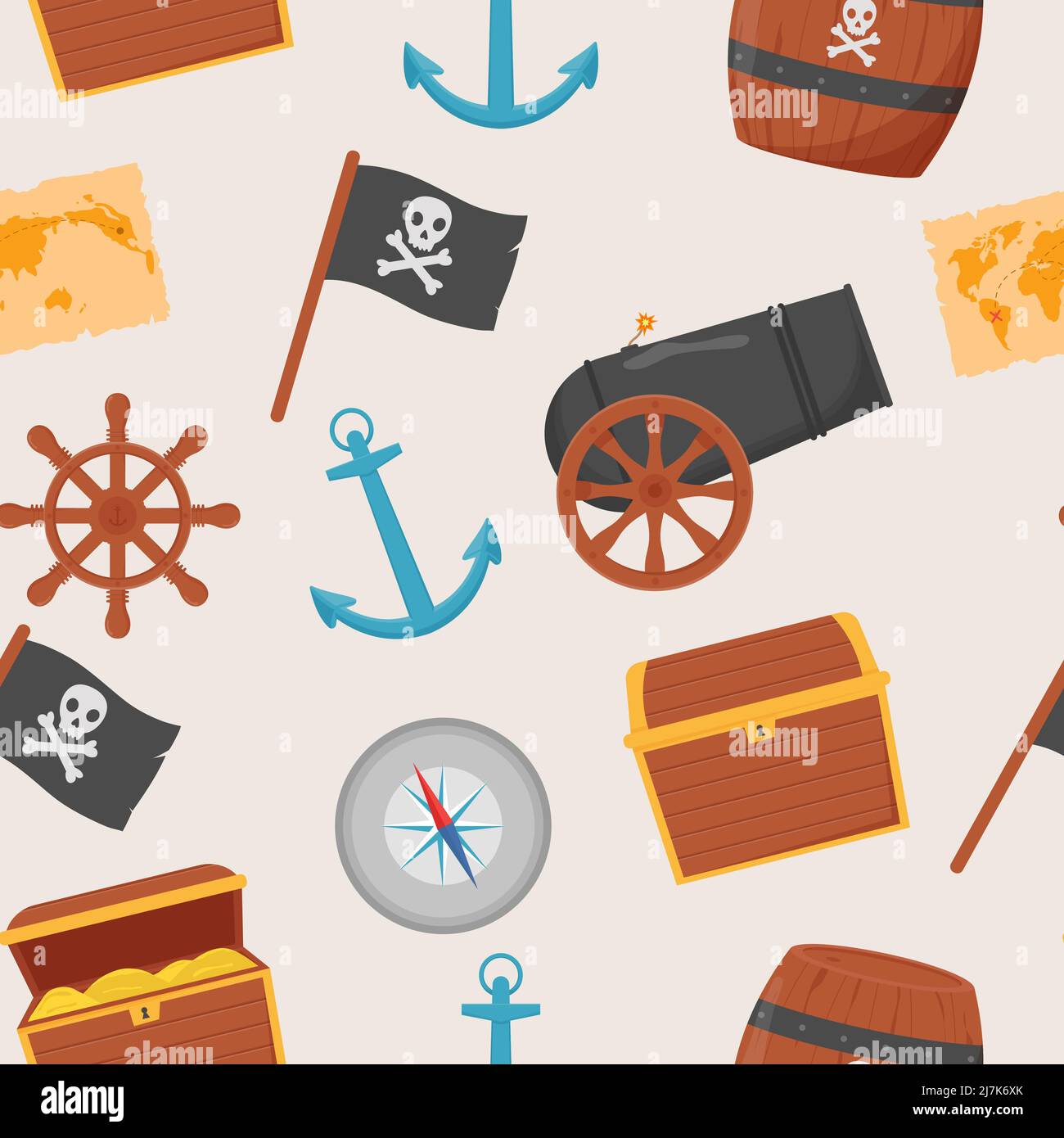 Bundle pirate seamless pattern. Bundle pirate, treasure map, rum, ship ...