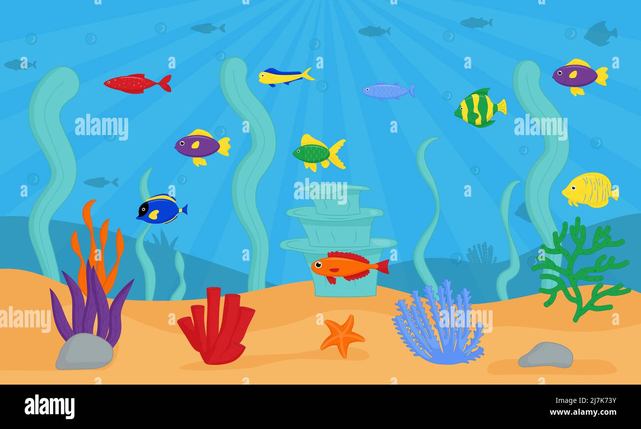 Sea underwater world. Design with fish, seaweed Stock Vector Image ...
