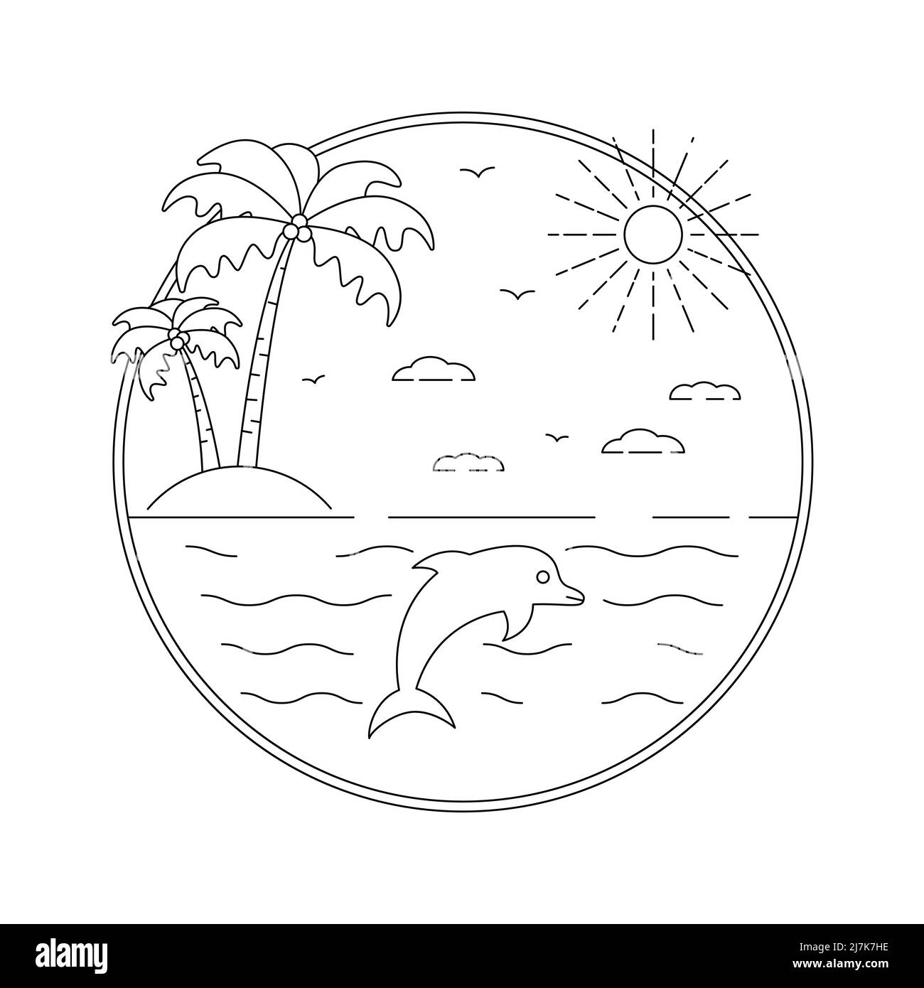 Ocean wildlife. Monoline outdoor nature. Flat vector illustration Stock ...