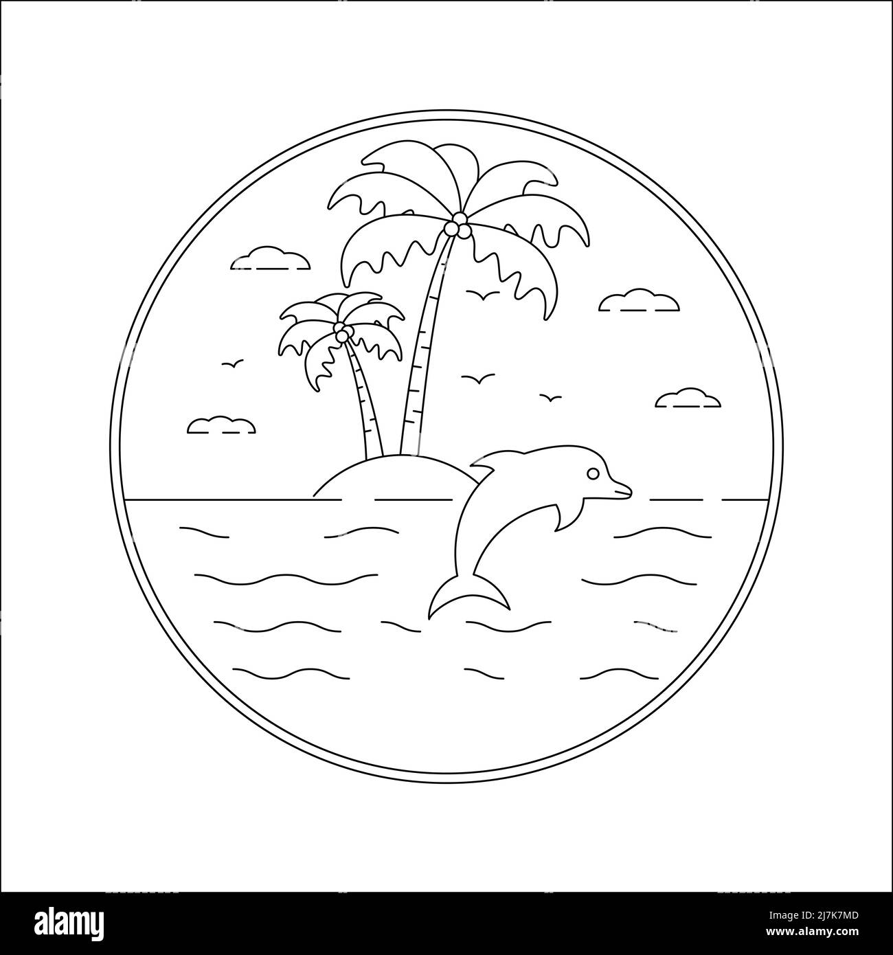 Ocean wildlife. Monoline outdoor nature. Flat vector illustration Stock ...