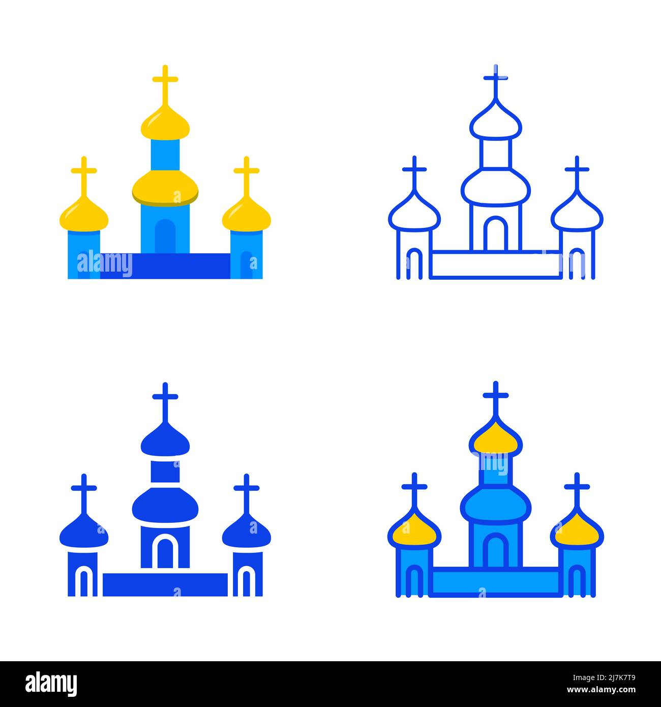 Christian church domes icon set in flat and line style. Monastery or ...