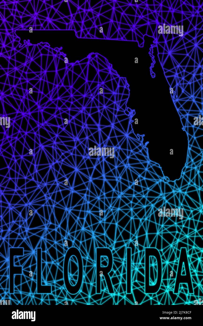 Map of Florida, Polygonal mesh line map, modern colorful map Stock ...