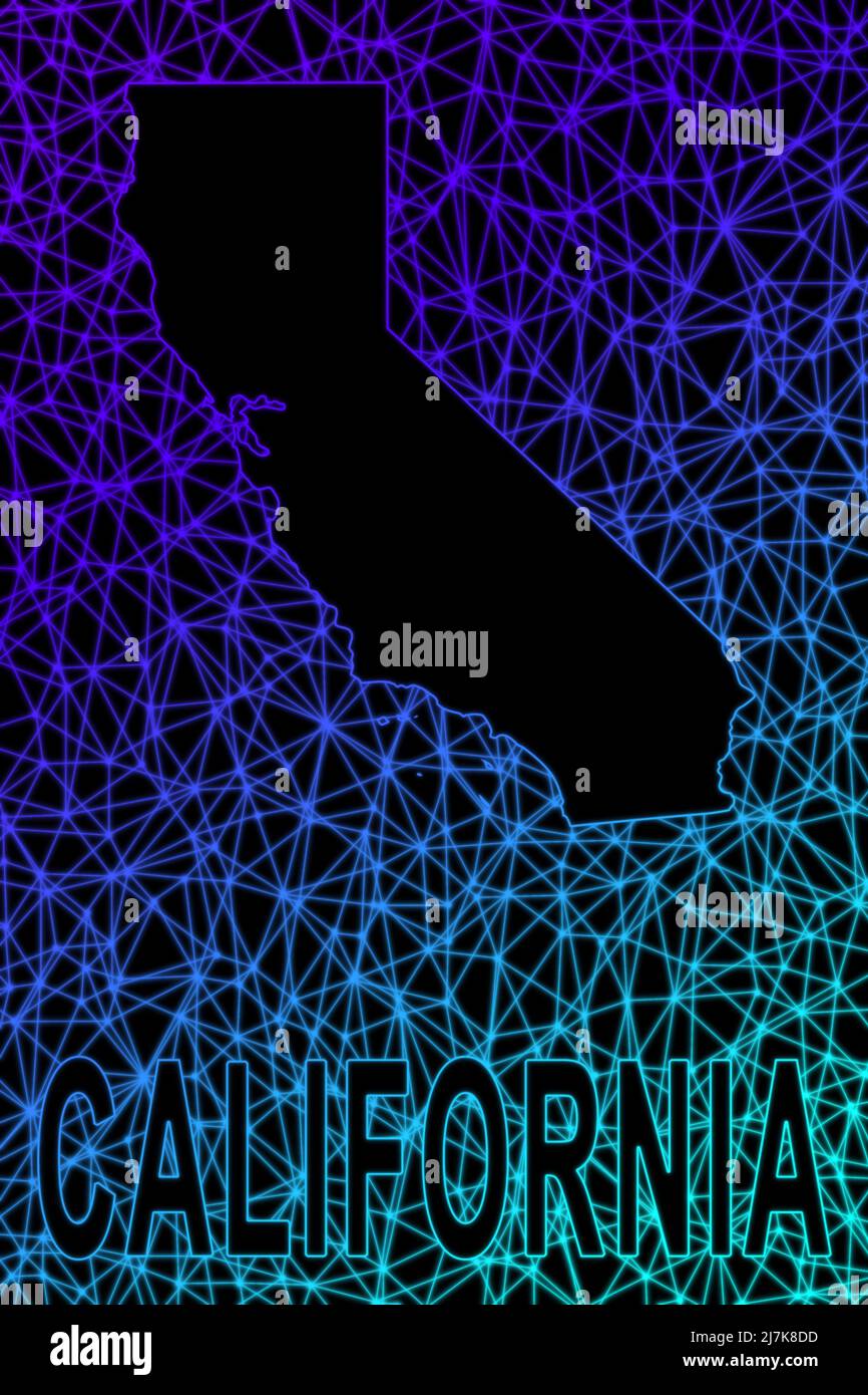 Map of California, Polygonal mesh line map, modern colorful map Stock ...