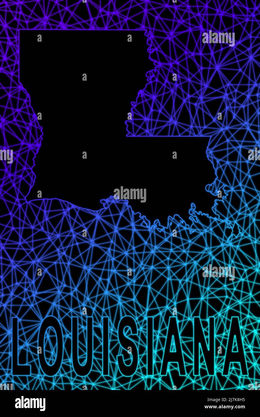 Map of Louisiana, Polygonal mesh line map, modern colorful map Stock ...