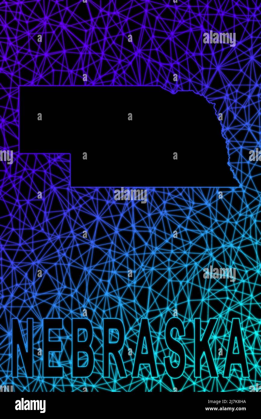 Map of Nebraska, Polygonal mesh line map, modern colorful map Stock ...