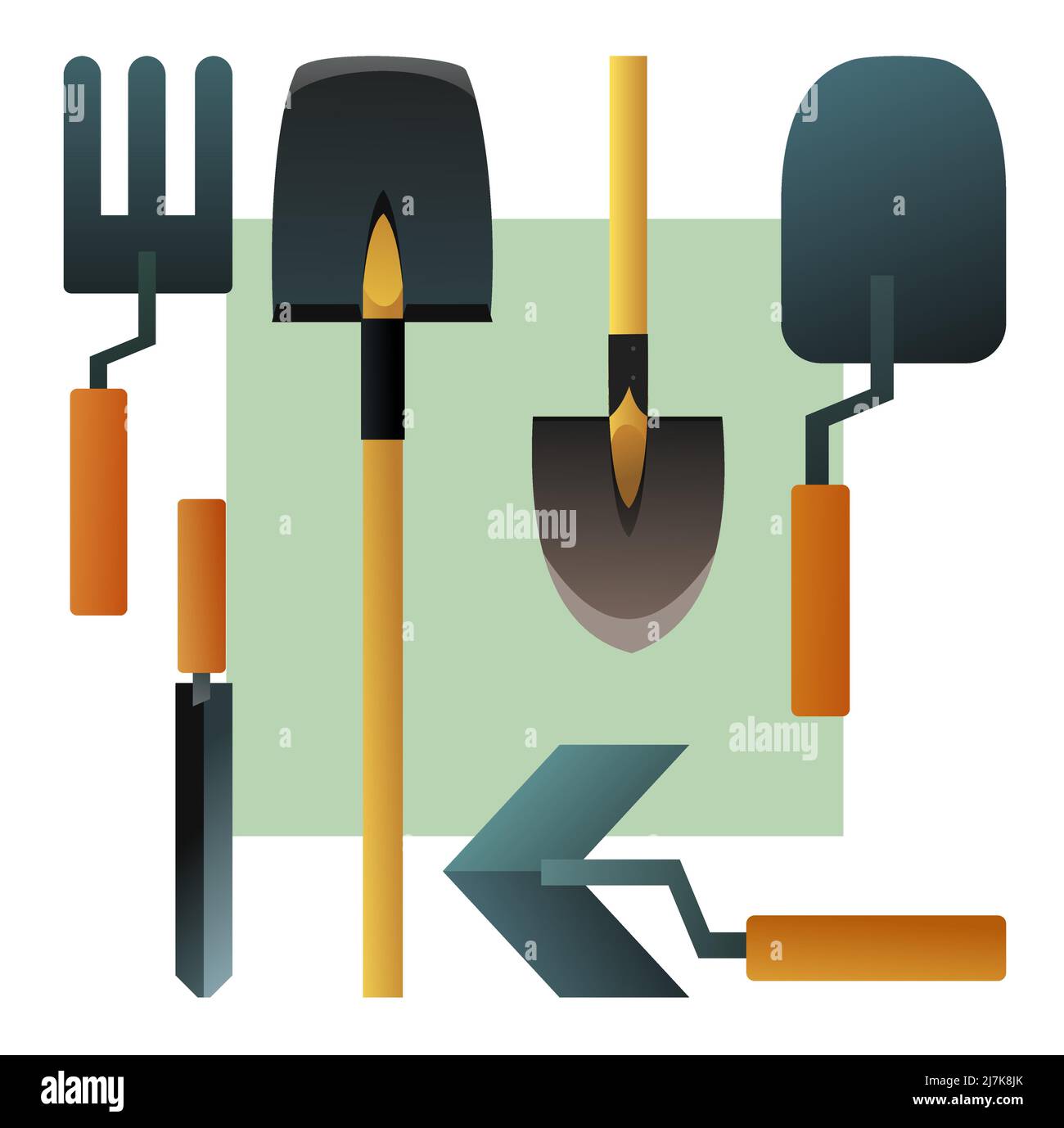 Agricultural rural garden tool. Logo and symbol logotype. Shovels rakes ...