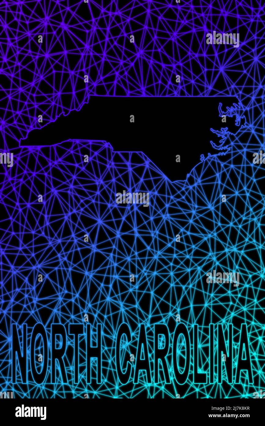 Map of North Carolina, Polygonal mesh line map, modern colorful map ...