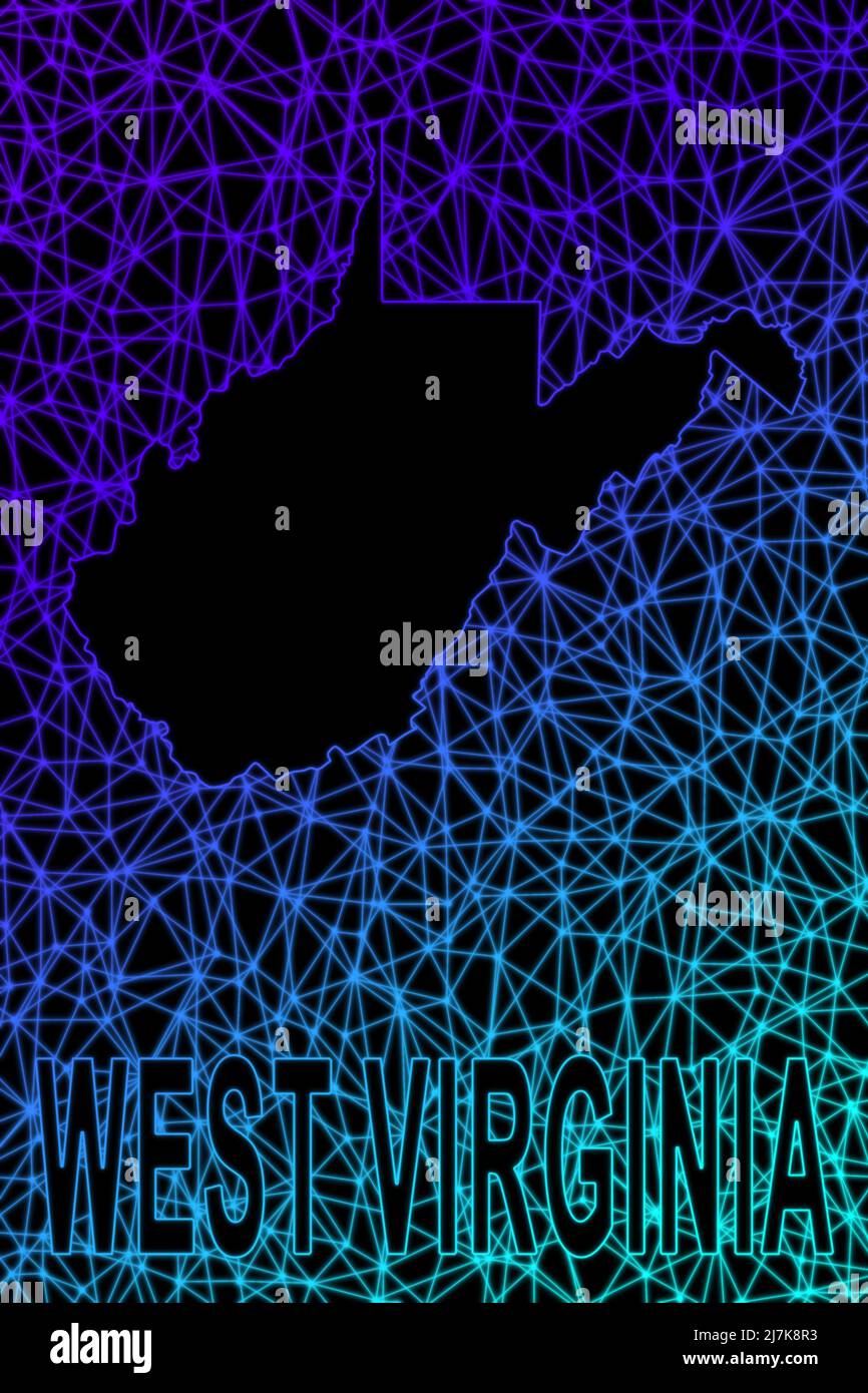 Map of West Virginia, Polygonal mesh line map, modern colorful map ...