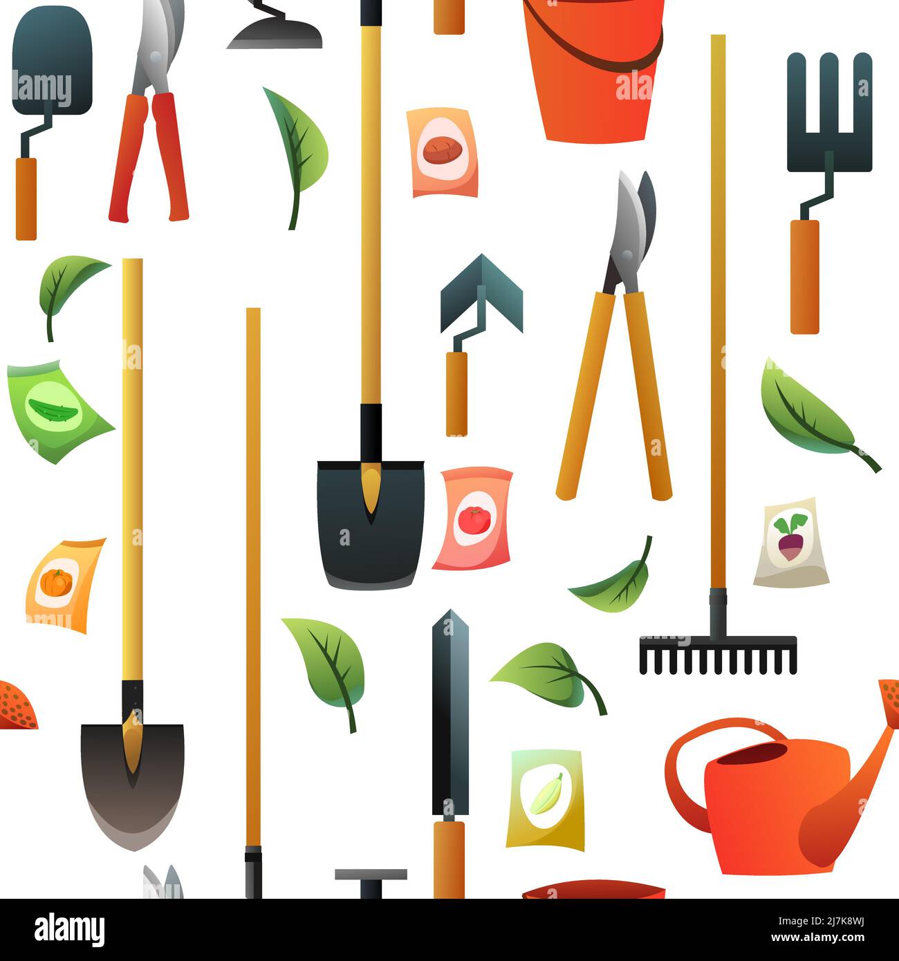 Agricultural rural garden tool. Shovels rakes and hoes. Flower pots ...