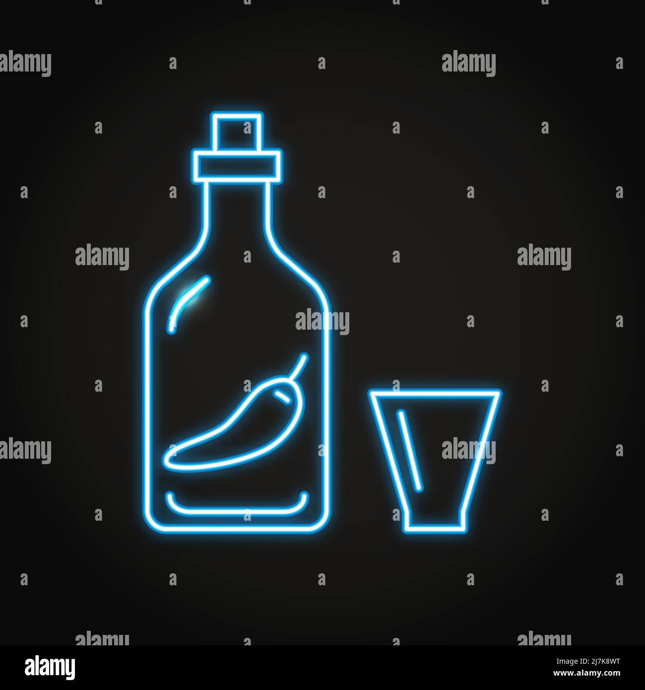 Neon vodka with pepper line icon. Horilka symbol. Vector illustration ...