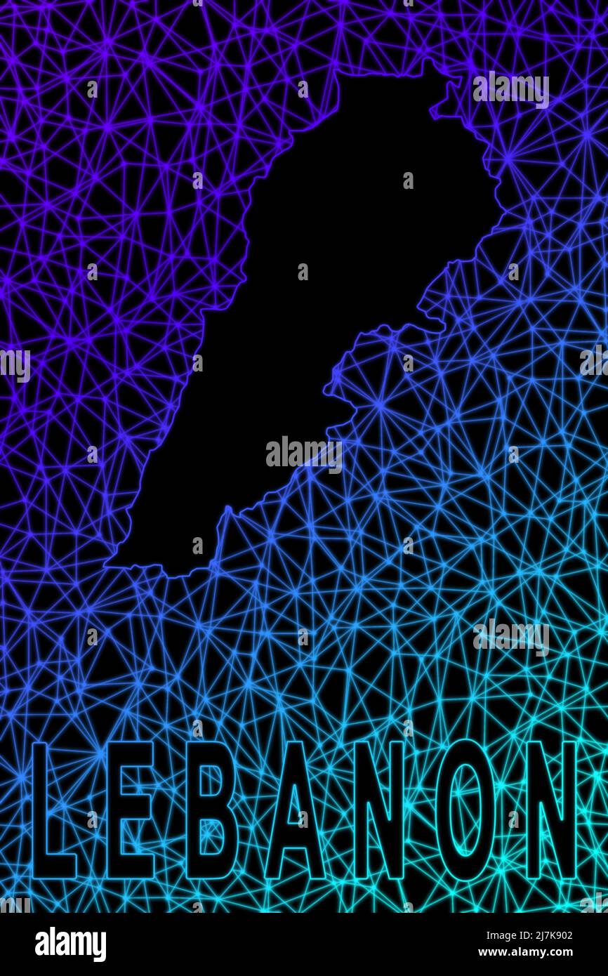 Map of Lebanon, Polygonal mesh line map, modern colorful map Stock ...