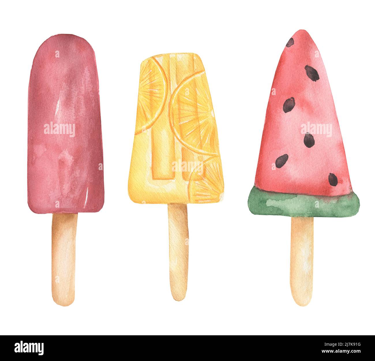 Watercolor Ice cream clipart set, summer food illustration, watermelon ...