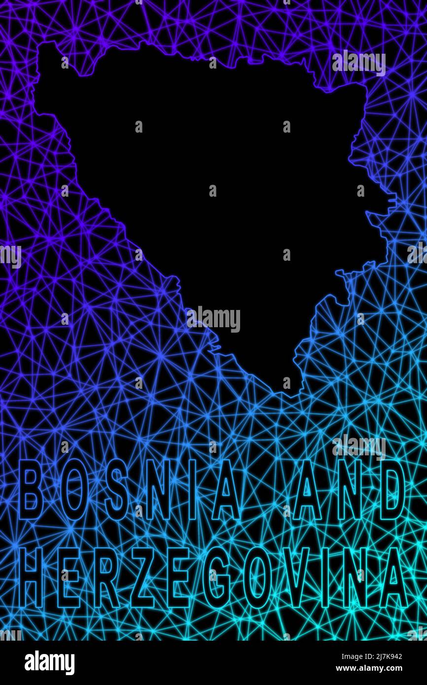 Map of Bosnia and Herzegovina, Polygonal mesh line map, modern colorful ...