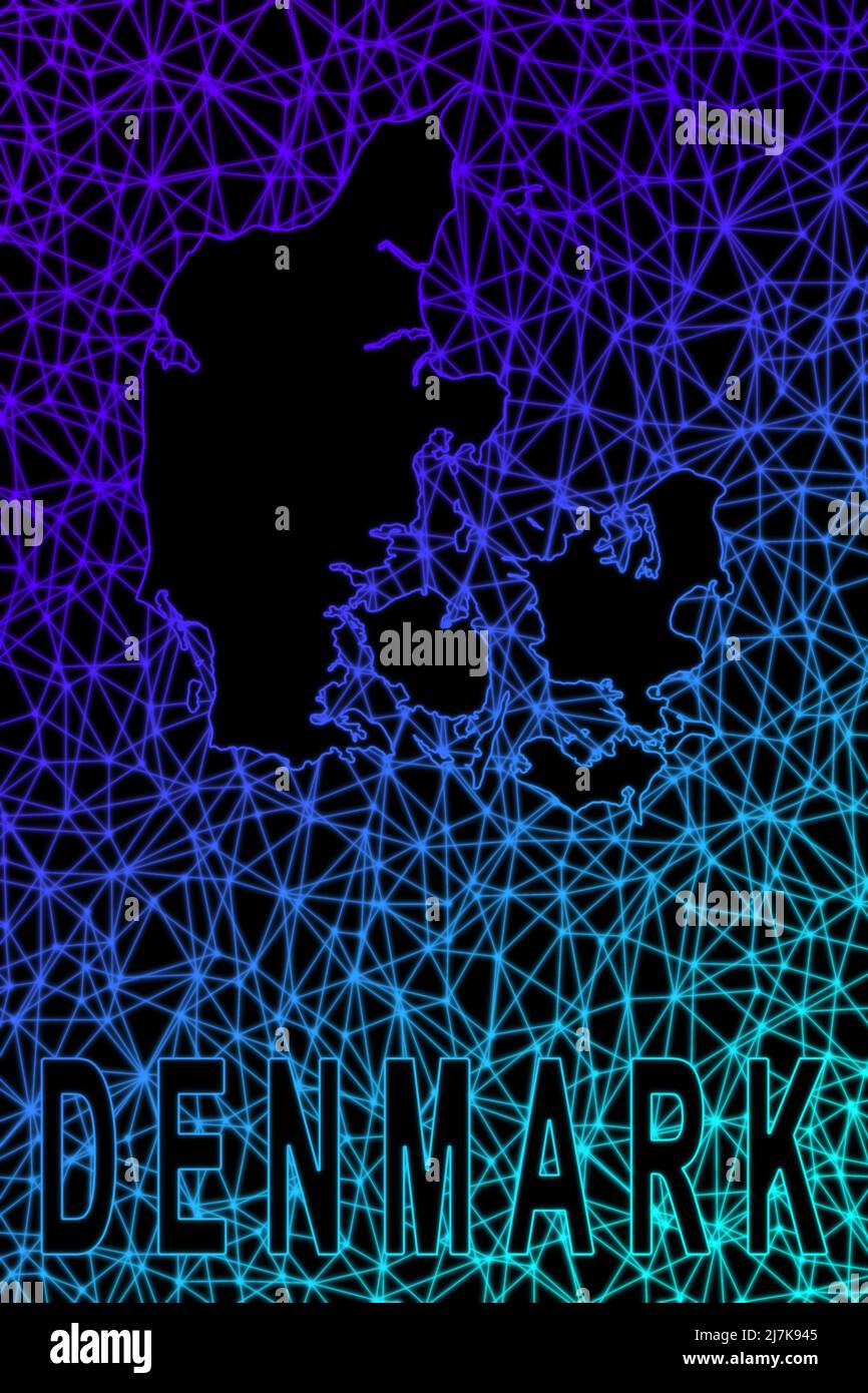 Map of Denmark, Polygonal mesh line map, modern colorful map Stock ...