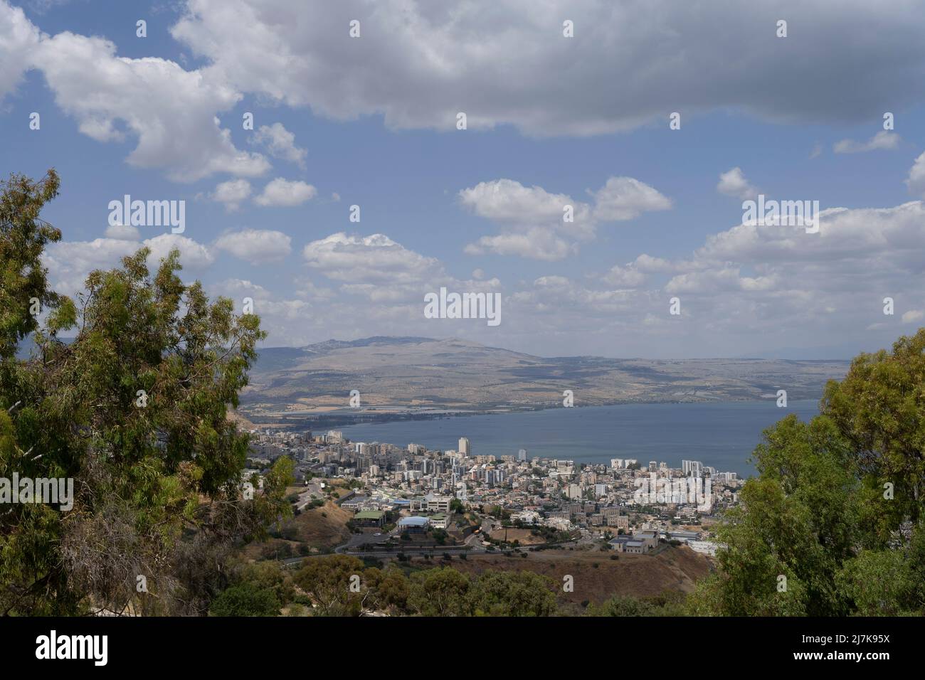 Galilee view with the city of Tiberias and the Sea of Galilee Stock ...