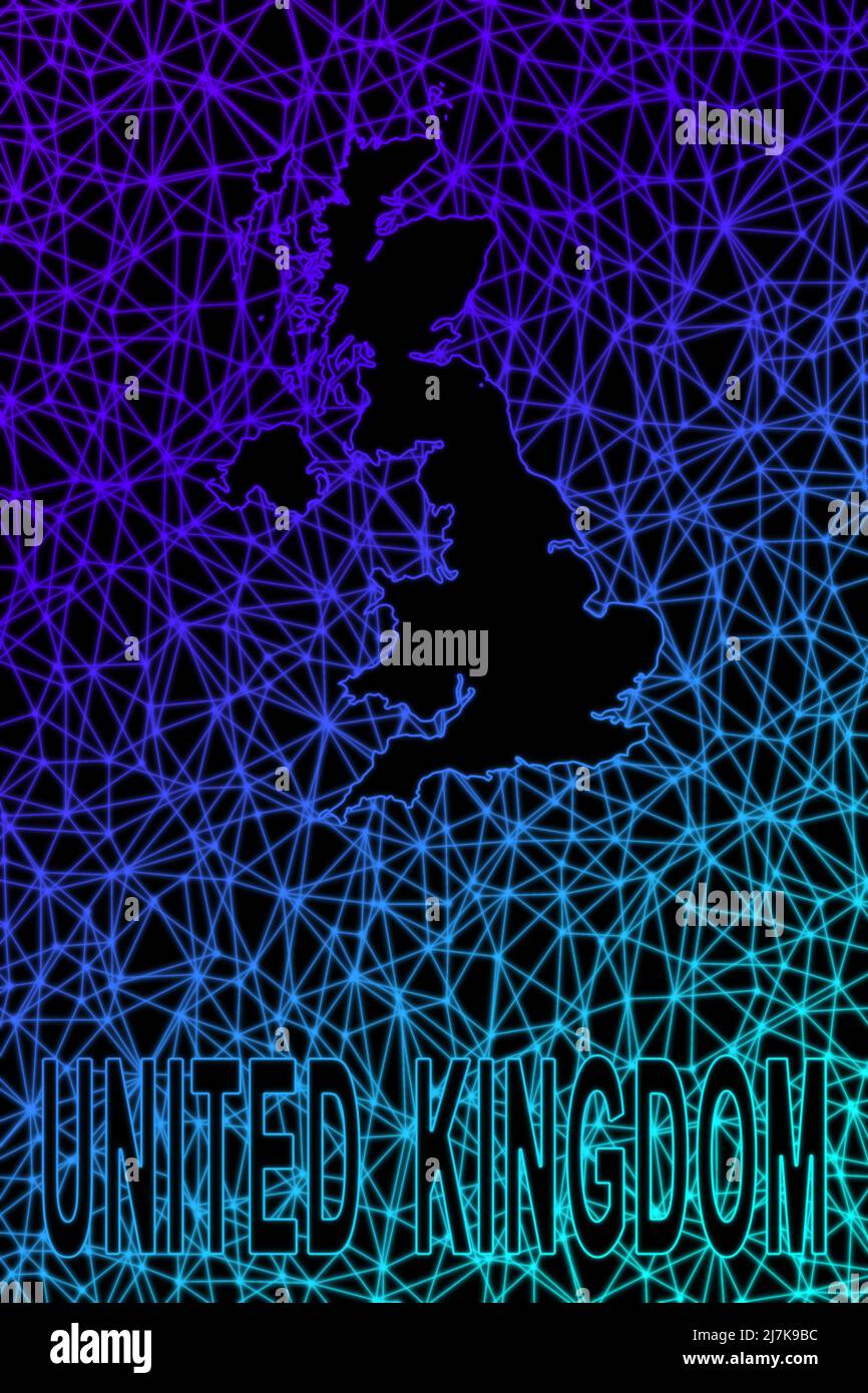 Map of United Kingdom, Polygonal mesh line map, modern colorful map ...
