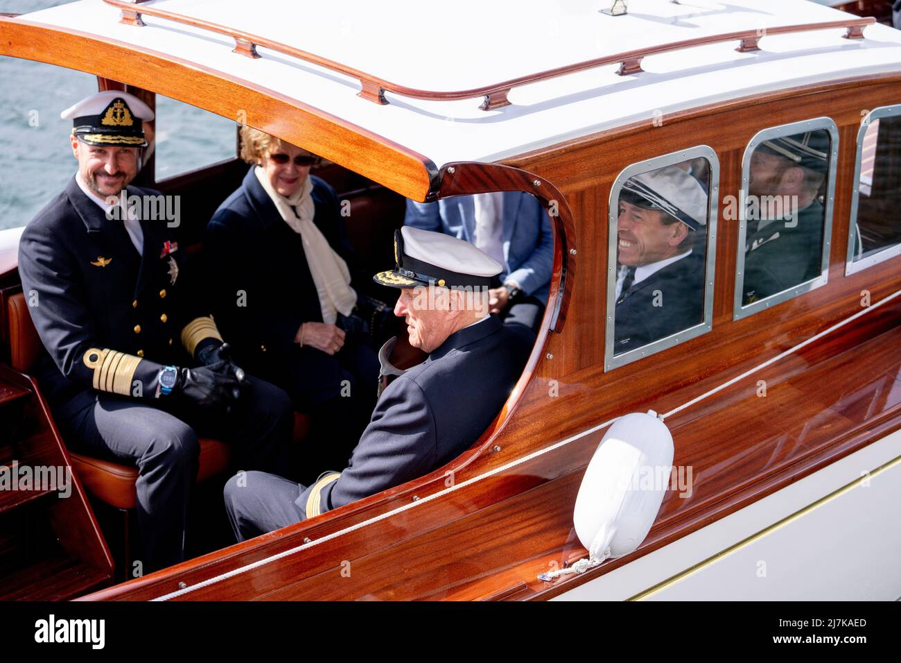 Oslo 20220509.King Harald, Queen Sonja and Crown Prince Haakon on a ...